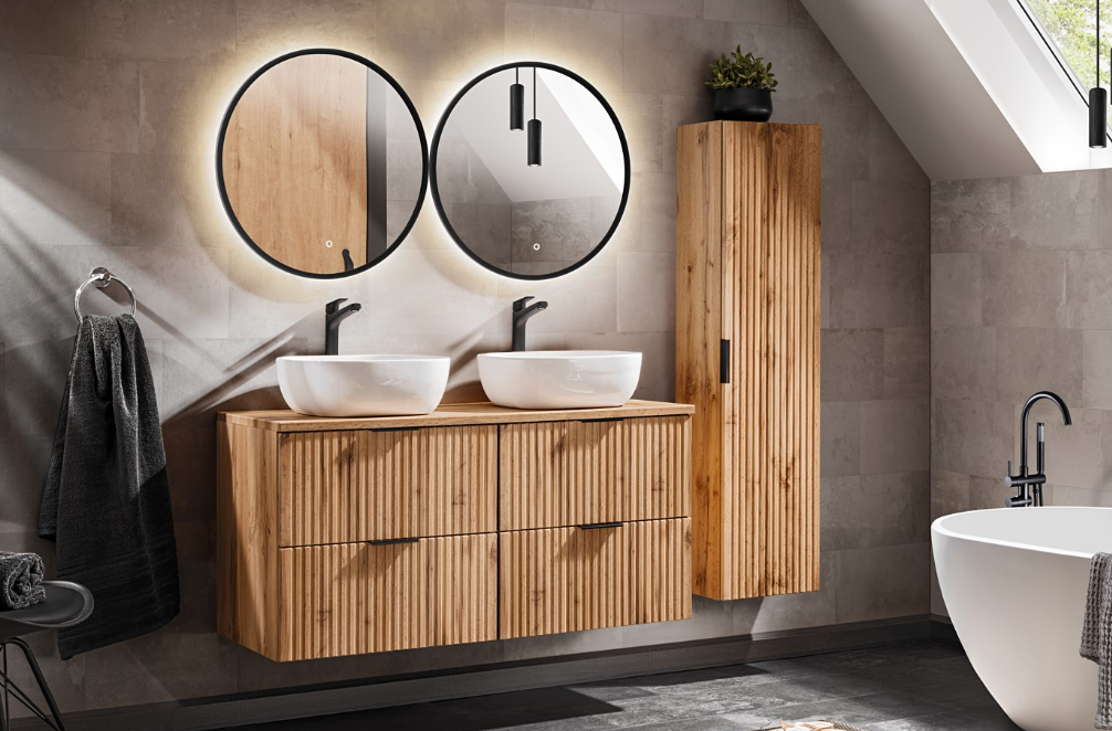 Vysoko funkční skříňky do koupelny ADEL OAK | mujnabytek.cz